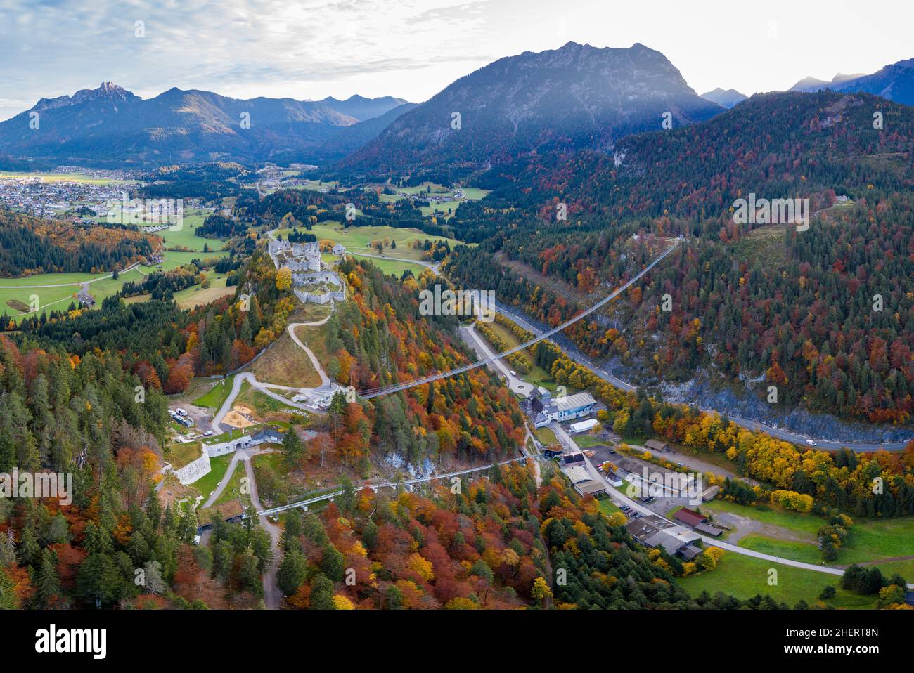 ruin of castle ehrenberg with rope bridge and fortress klause in reutte ...