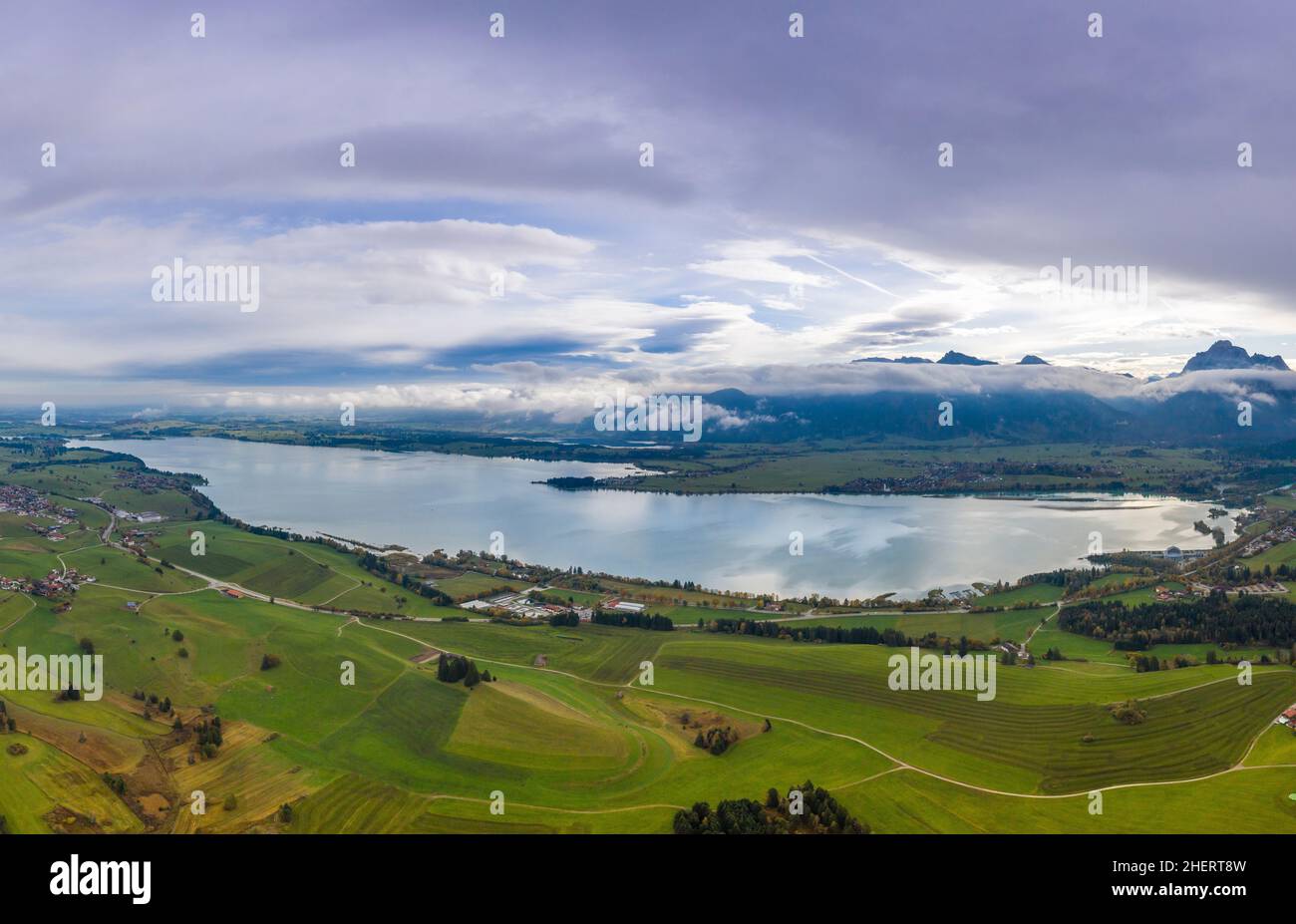 aerial view to artificial quarry pond forggensee lake at fall Stock ...