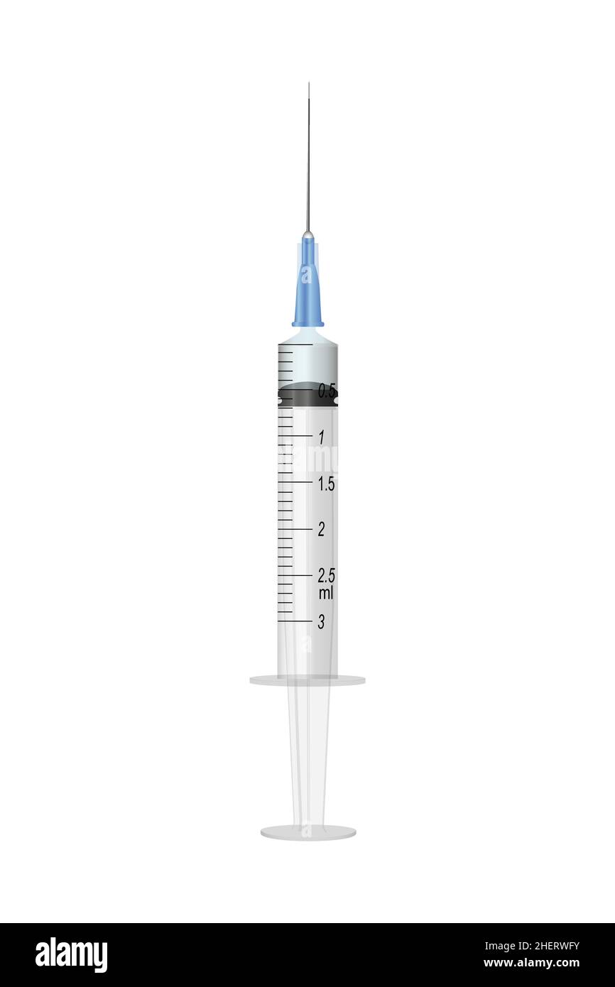 Realistic syringe with liquid. Medical equipment for injection. Graphic ...