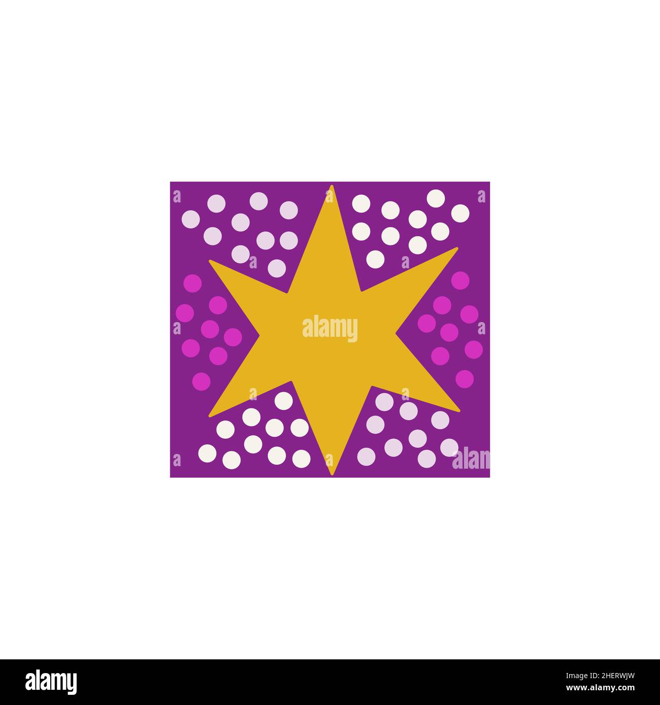 Yellow star in a purple polka dot square. Abstract geometric ...