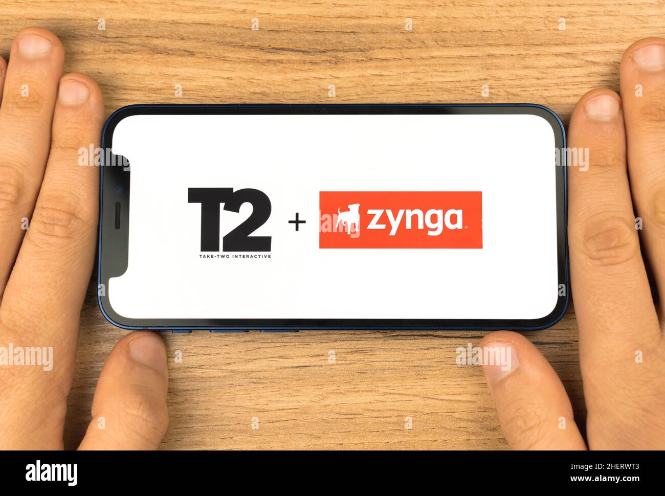 Kharkov, Ukraine - January 12, 2022: Take Two and Zynga logo together ...