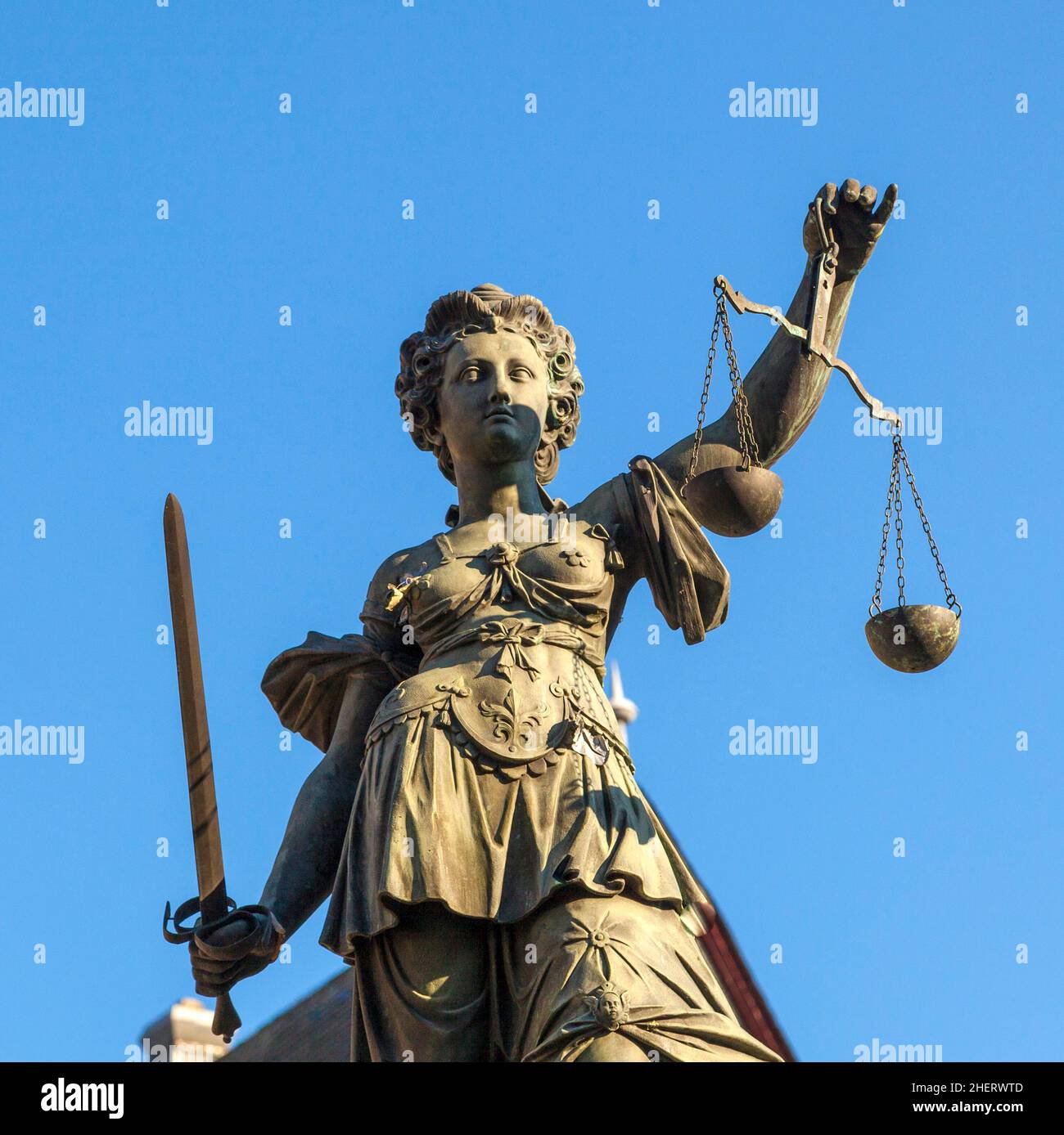 Statue of Lady Justice in front of the Romer in Frankfurt - Germany ...