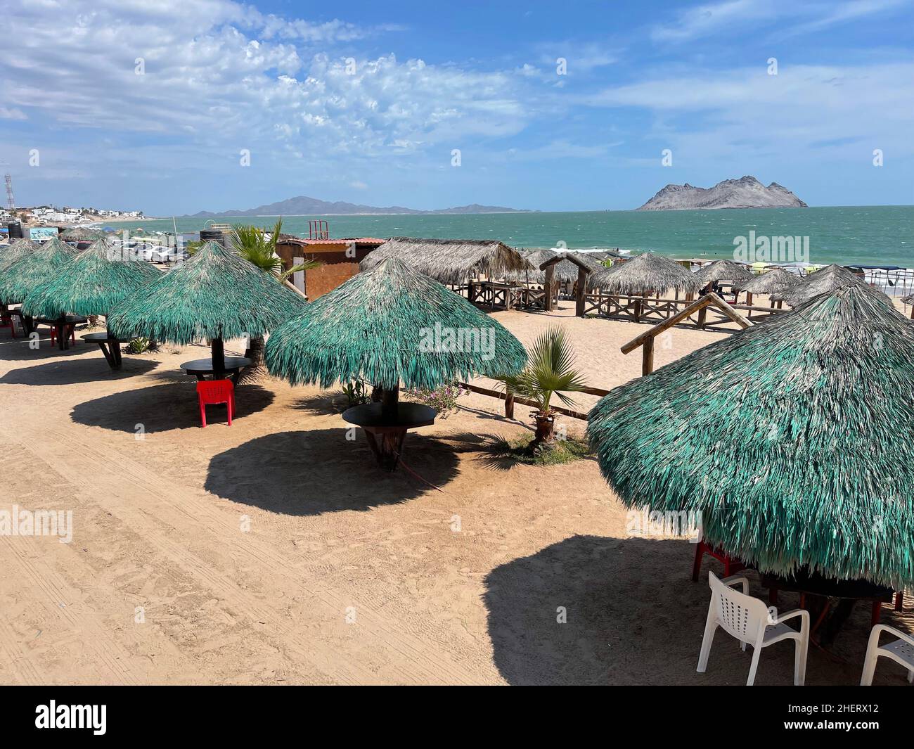 Palm palapas on Kino bay beach, Sonora. green color (Photo by Luis ...