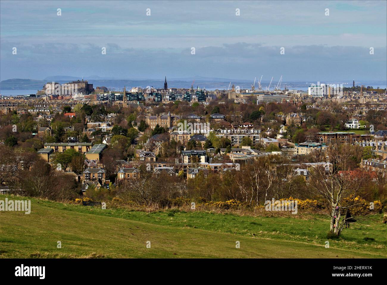 View of old town Edinburgh in Spring from Blackford Hill Stock Photo ...