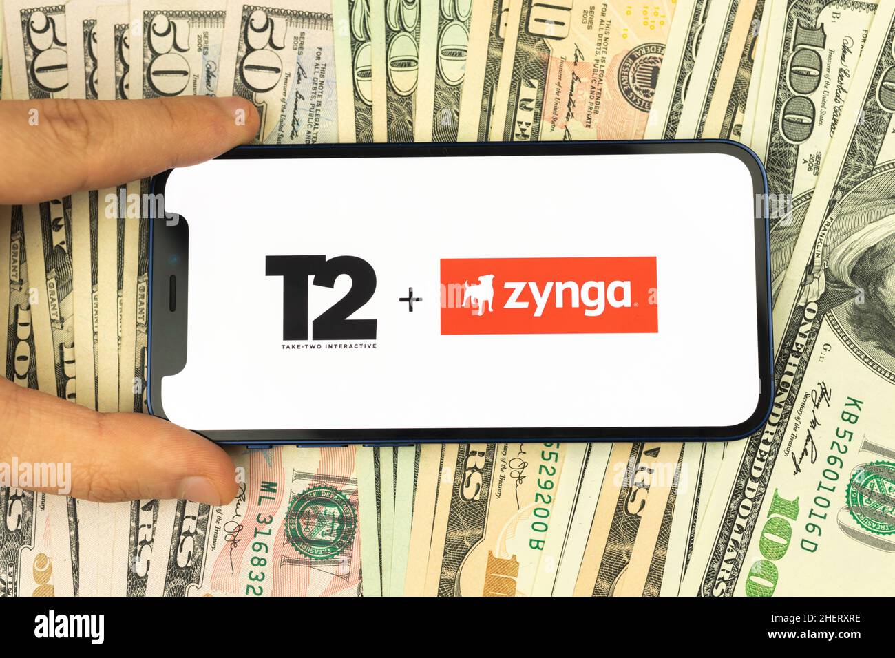 Kharkov, Ukraine - January 12, 2022: Take Two and Zynga logo together ...