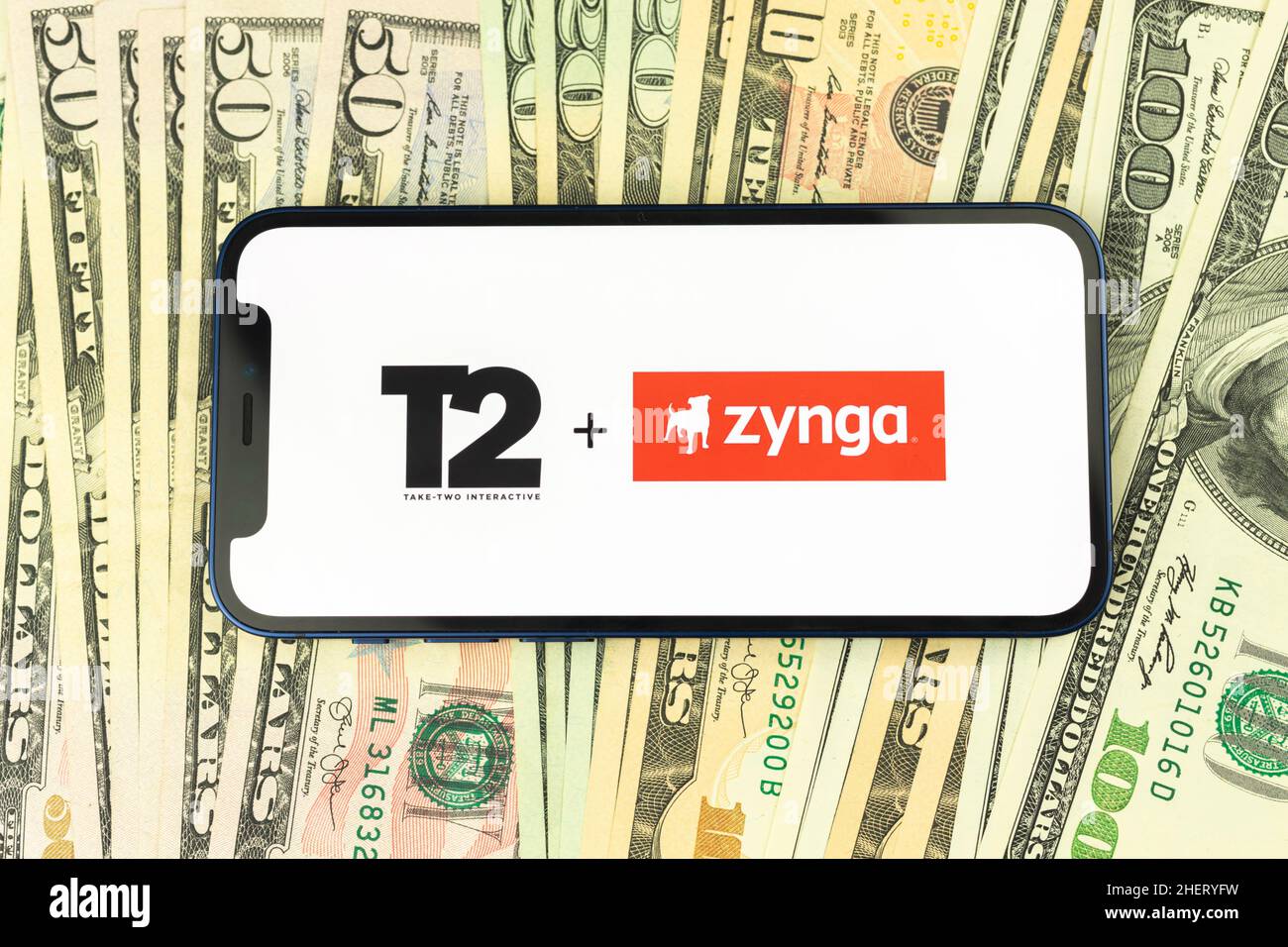 Kharkov, Ukraine - January 12, 2022: Take Two and Zynga logo together ...