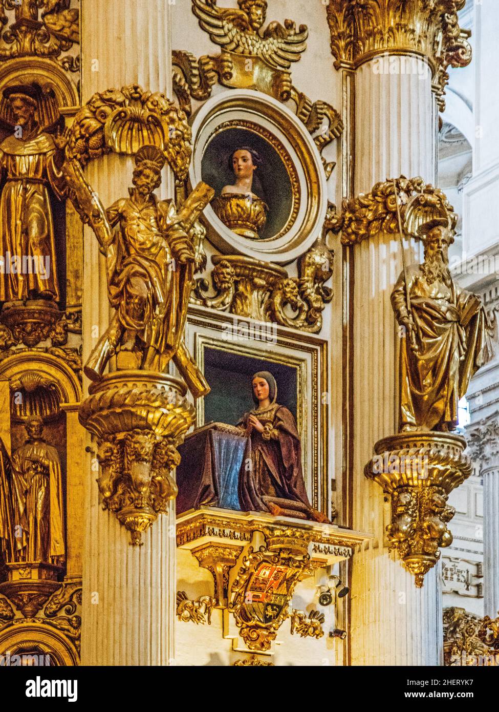 Depiction of Queen Isabella I praying in the Cathedral, Granada ...