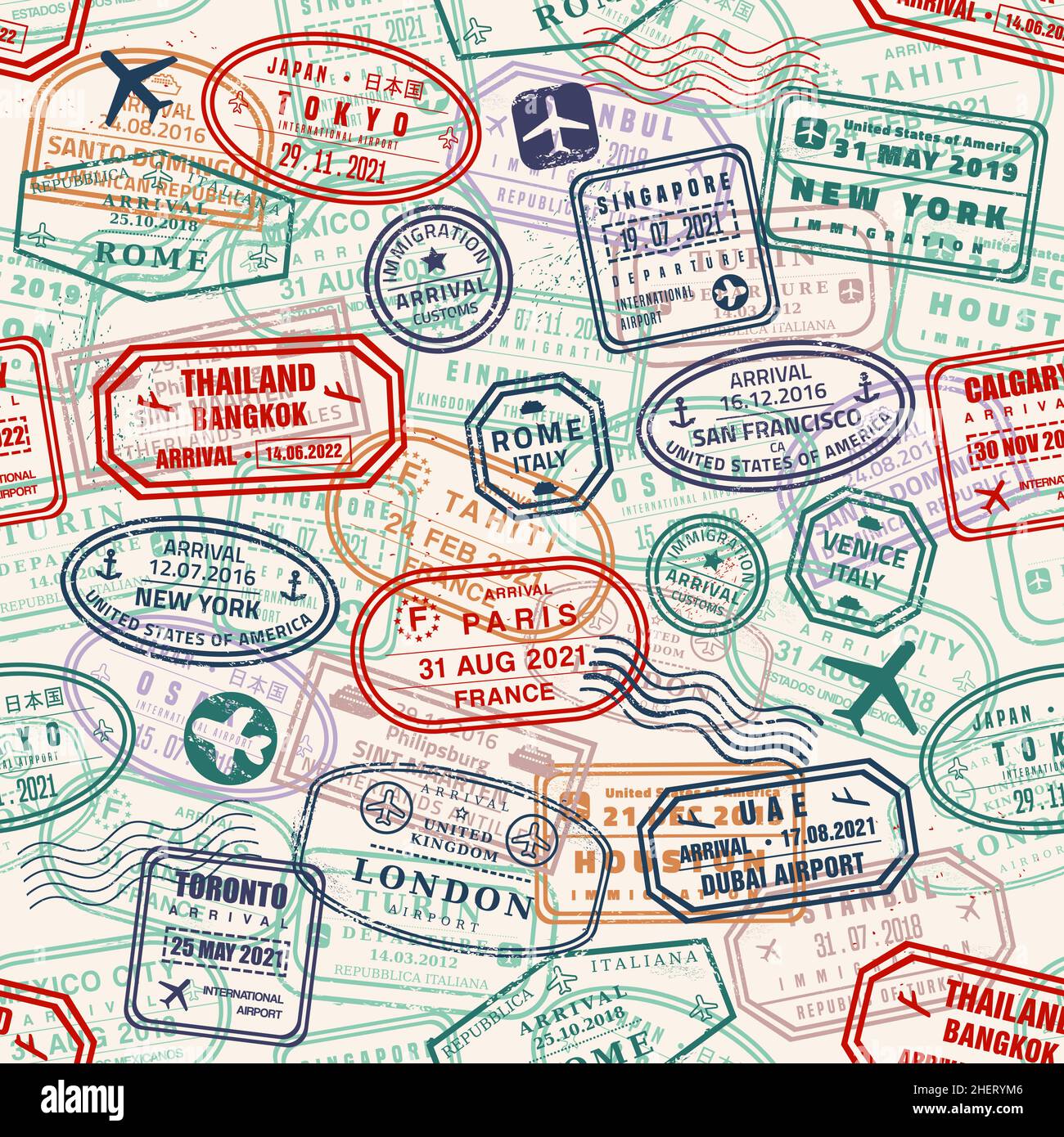 Passport stamps page Stock Vector Images - Alamy