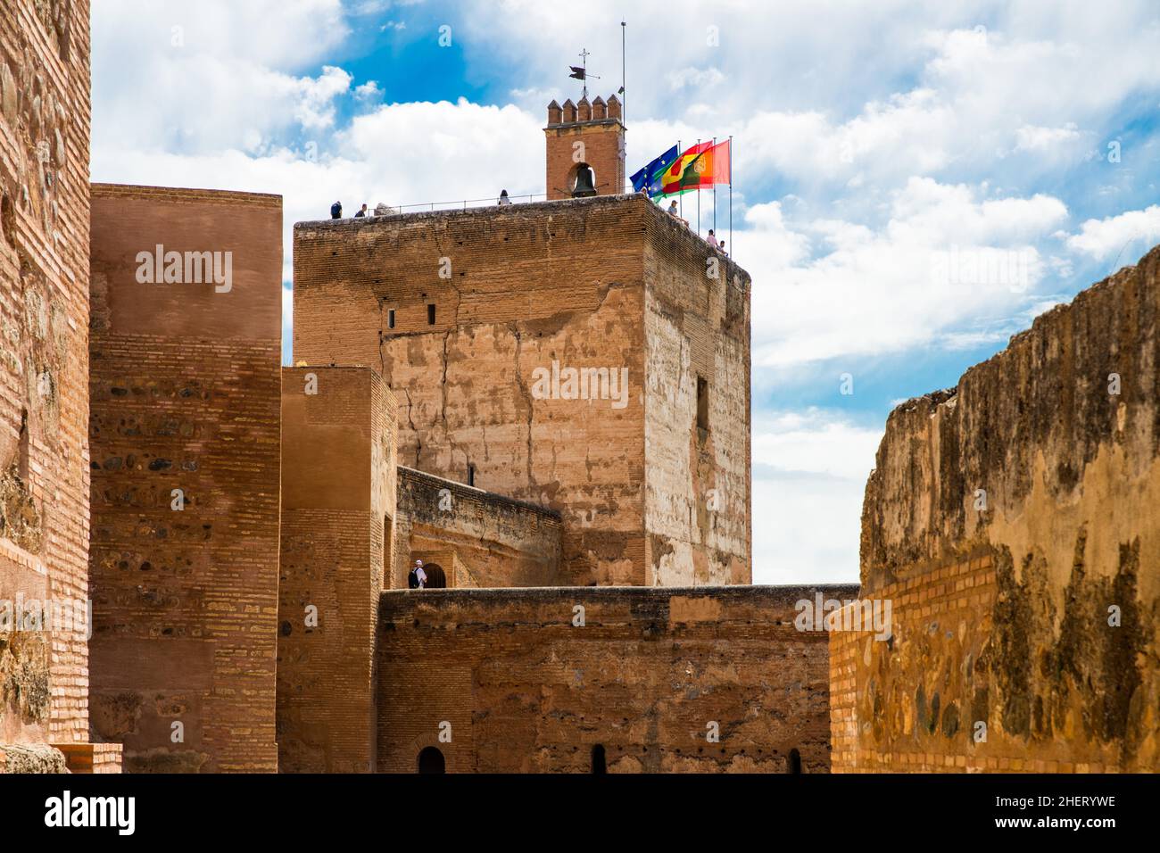 Alcazaba with watchtower, Torre de la Vela, Citadel, Alhambra, Granada ...