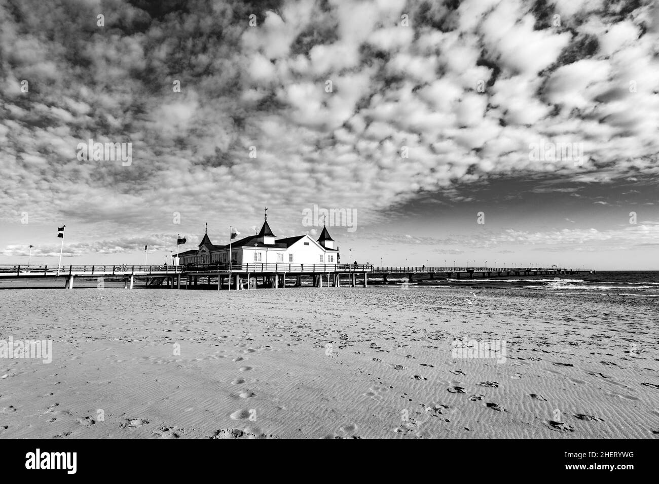 Pier and Beach of Ahlbeck at baltic Sea on Usedom Island,Mecklenburg ...