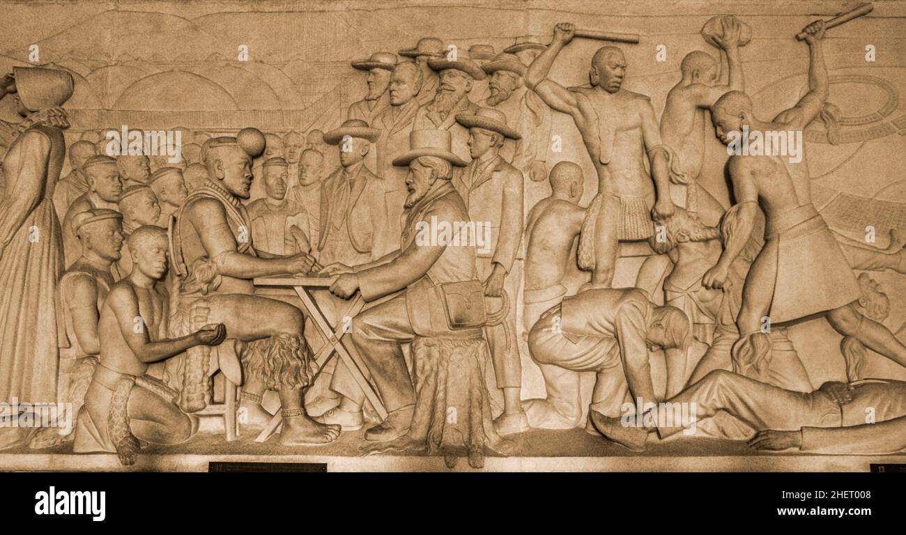 Marble relief with the story of the Boer trek, Voortrekker Monument in ...