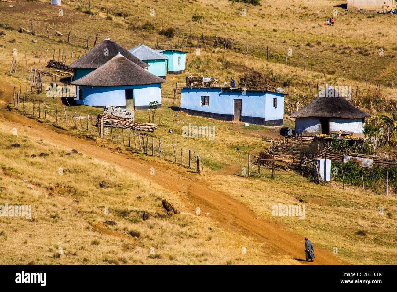 Hilly landscape characterised by the colourful huts, typical of the ...