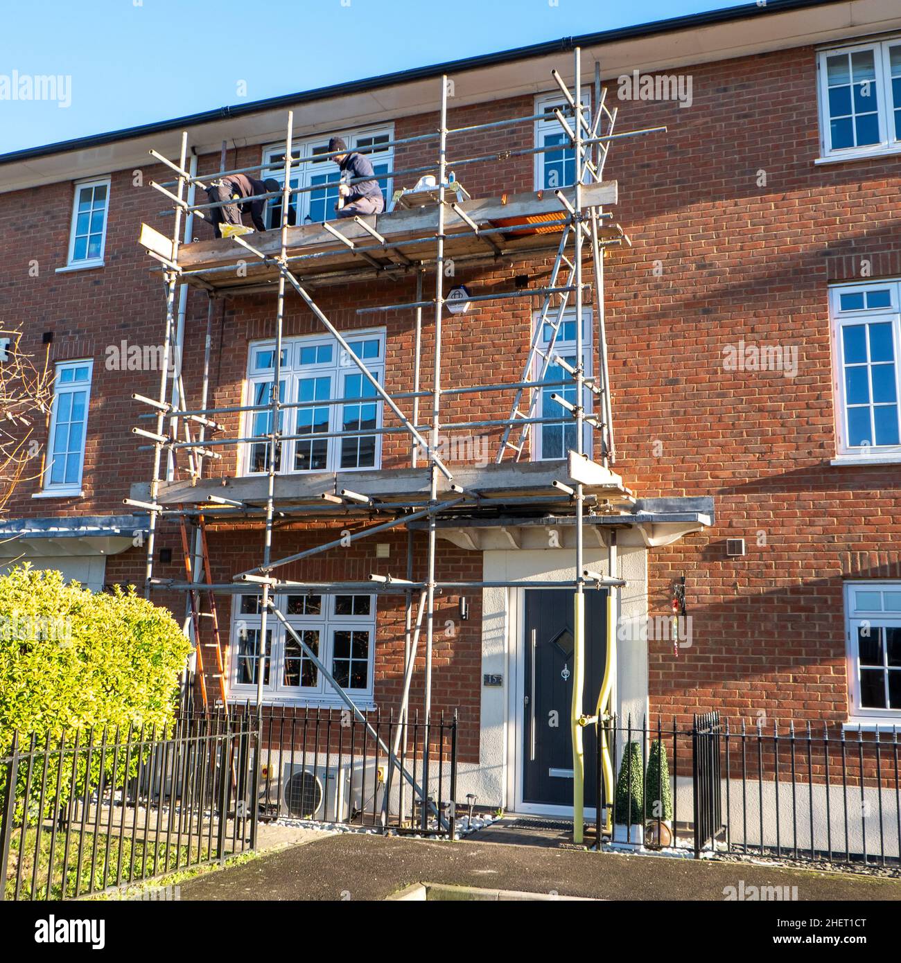 Scaffolding and building work to residential property Stock Photo - Alamy