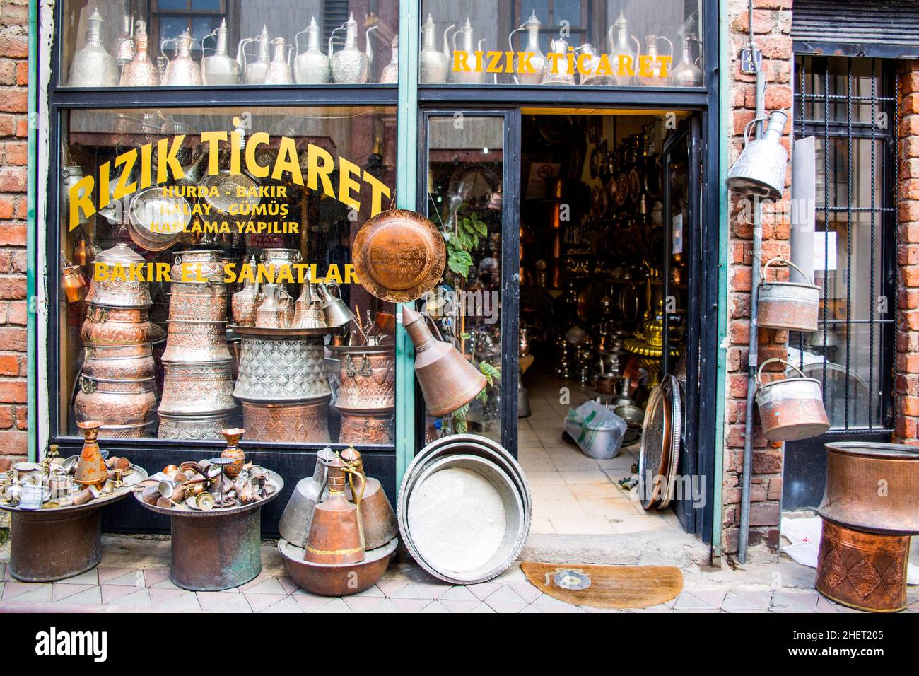 Metal vessels, oriental bazaar, Ankara, Turkey, Ankara, Turkey Stock ...