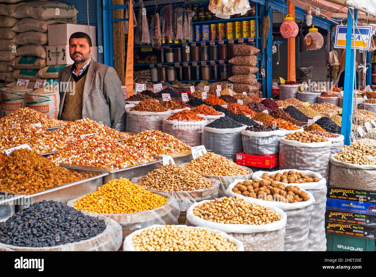 Spices, grains and fruits, oriental bazaar, Ankara, Turkey, Ankara ...