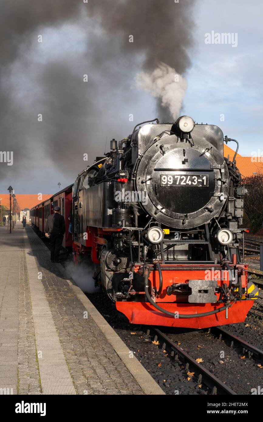 Steam locomotive at Wernigerode station, Harzer Schmalspurbahn ...