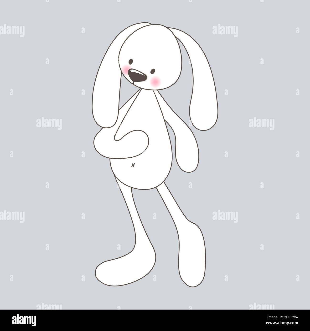 Vector illustration of a white cartoon rabbit. Doodle style Stock ...