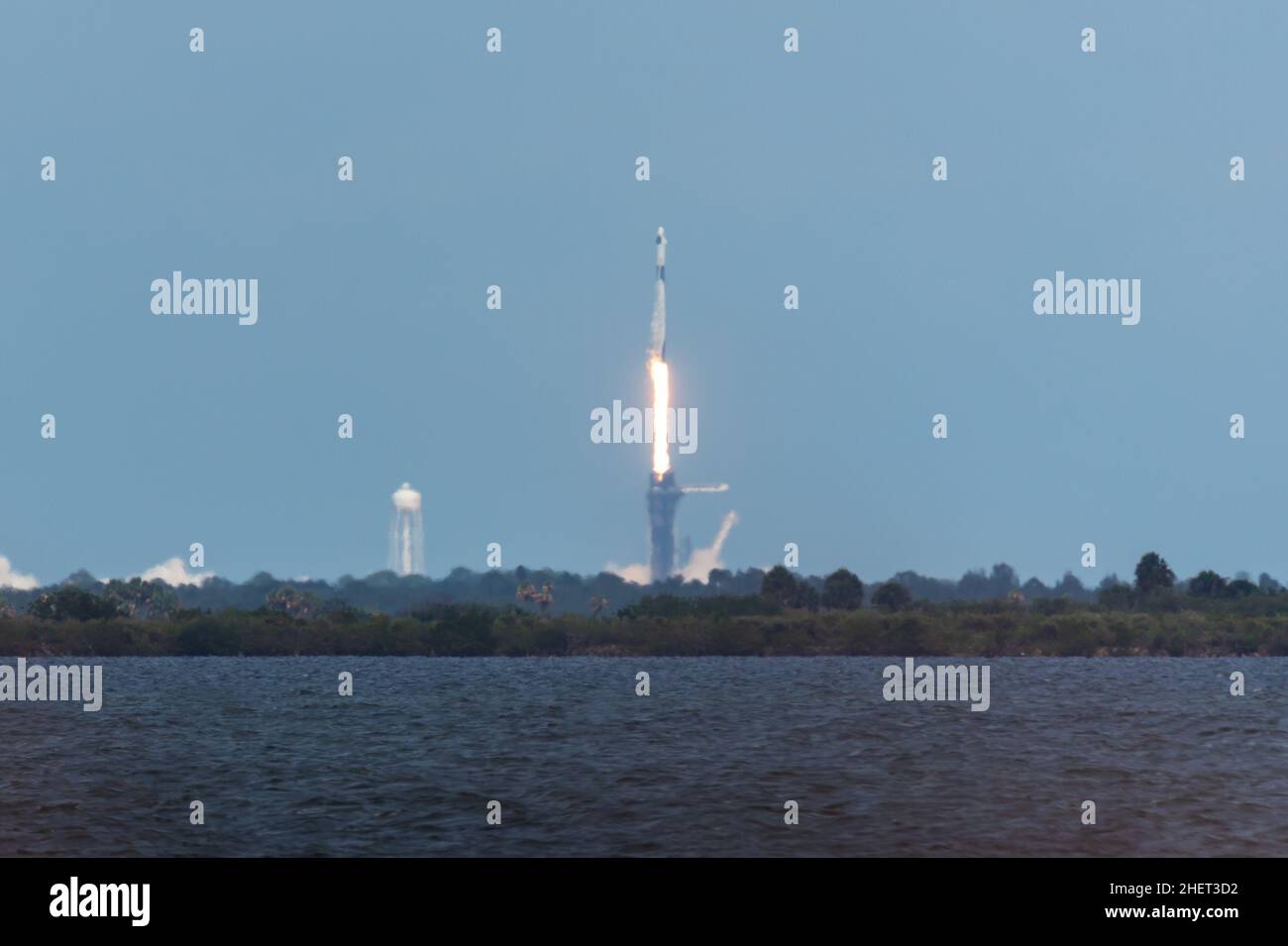 Cape Canaveral aerial view. Rocket launch SpaceX Falcon 9. Kennedy ...