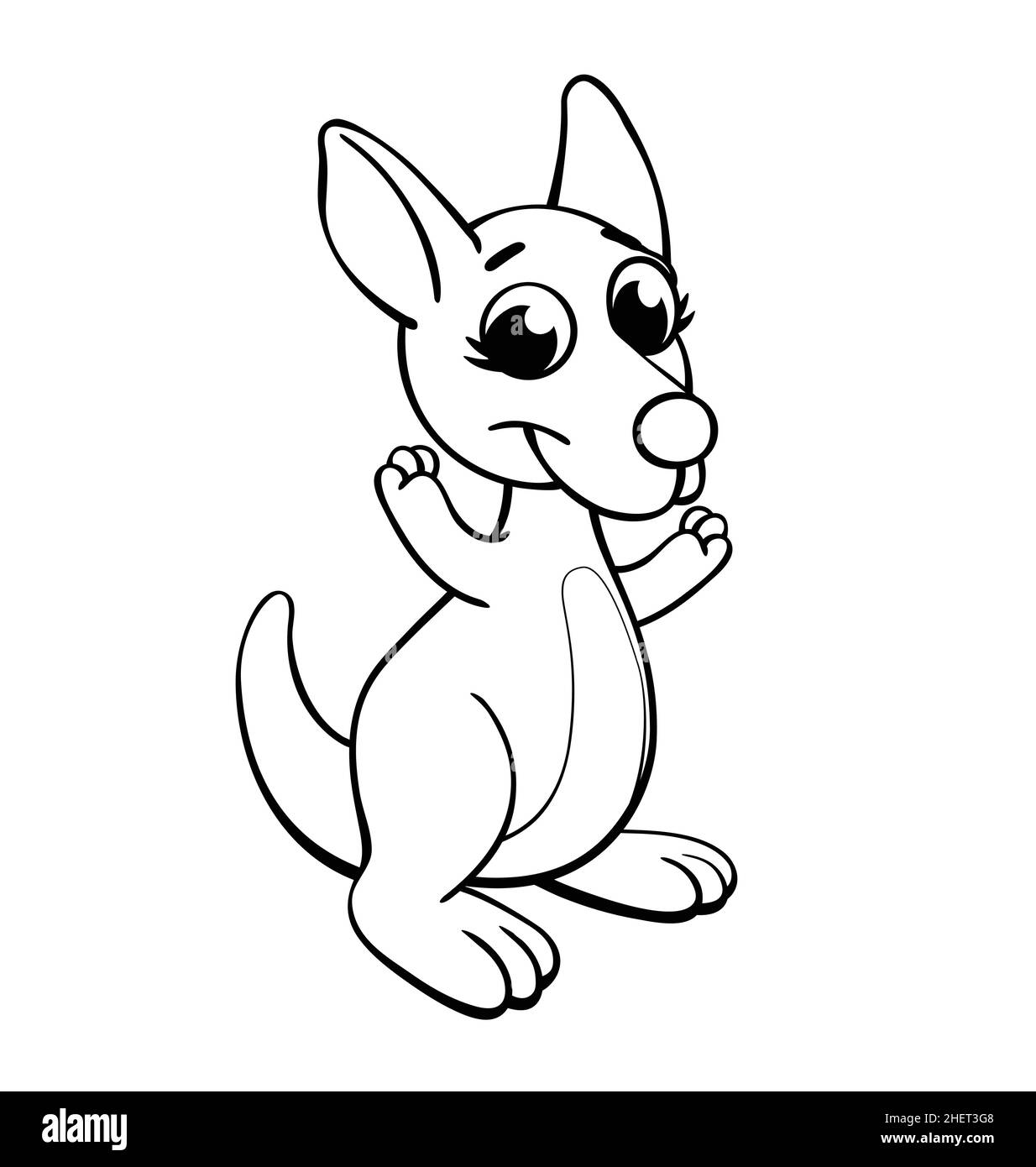 happy kangaroo joey cartoon character black lineart for kids coloring ...