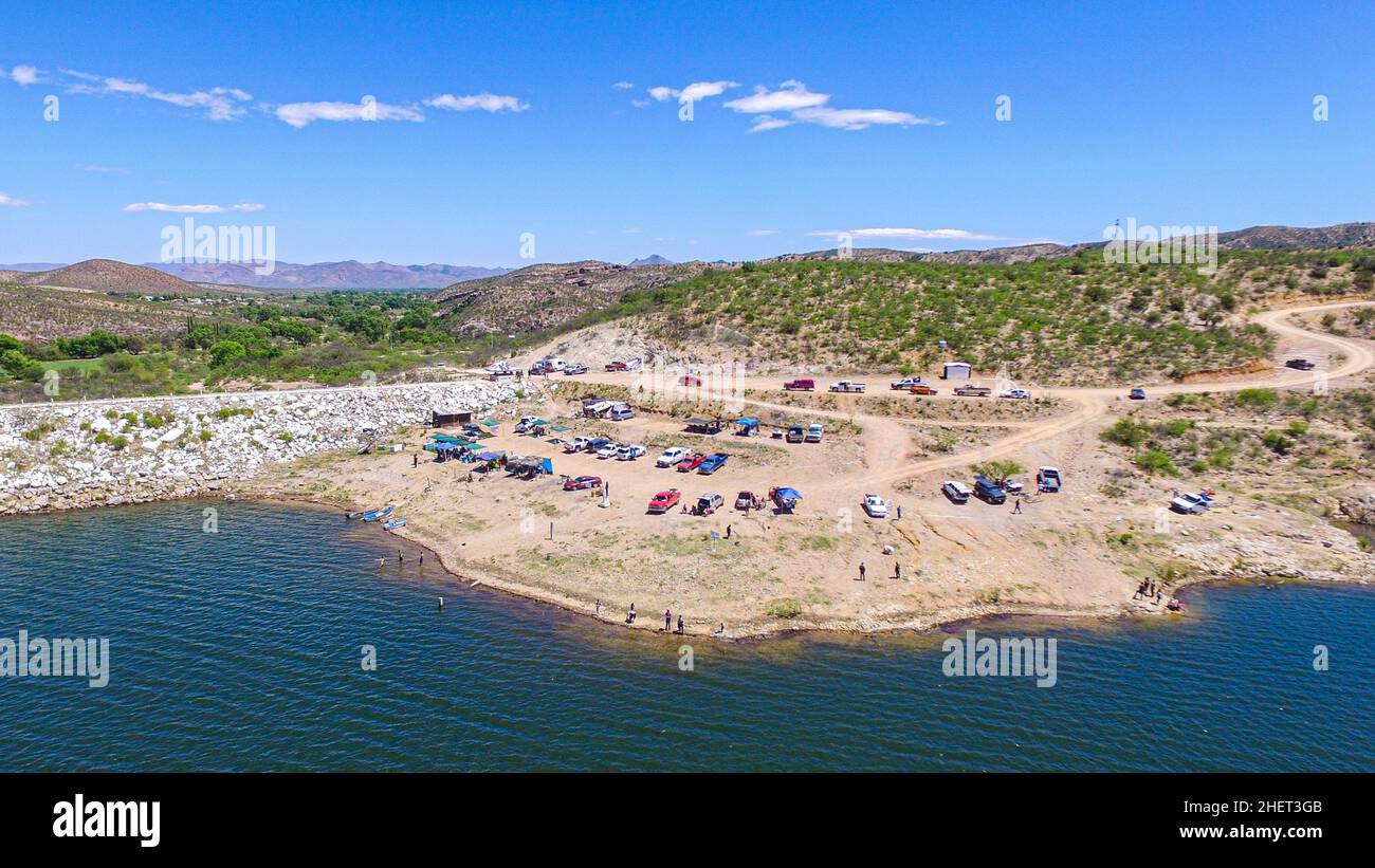 Aerial view of the Jacinto Lopez dam in the Fronteras Sonora region ...