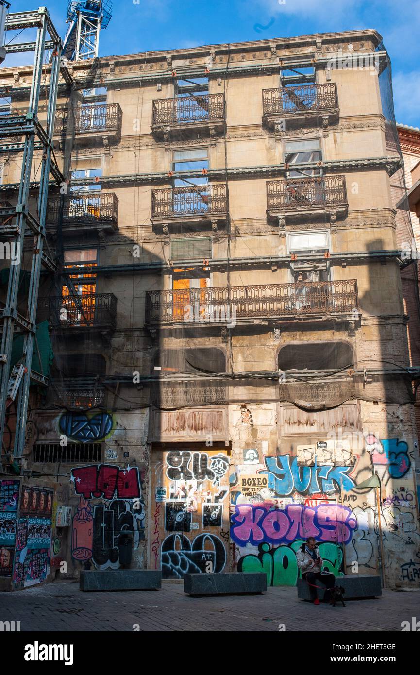Valencia, Spain 19/12/2021: building under renovation in the historic ...