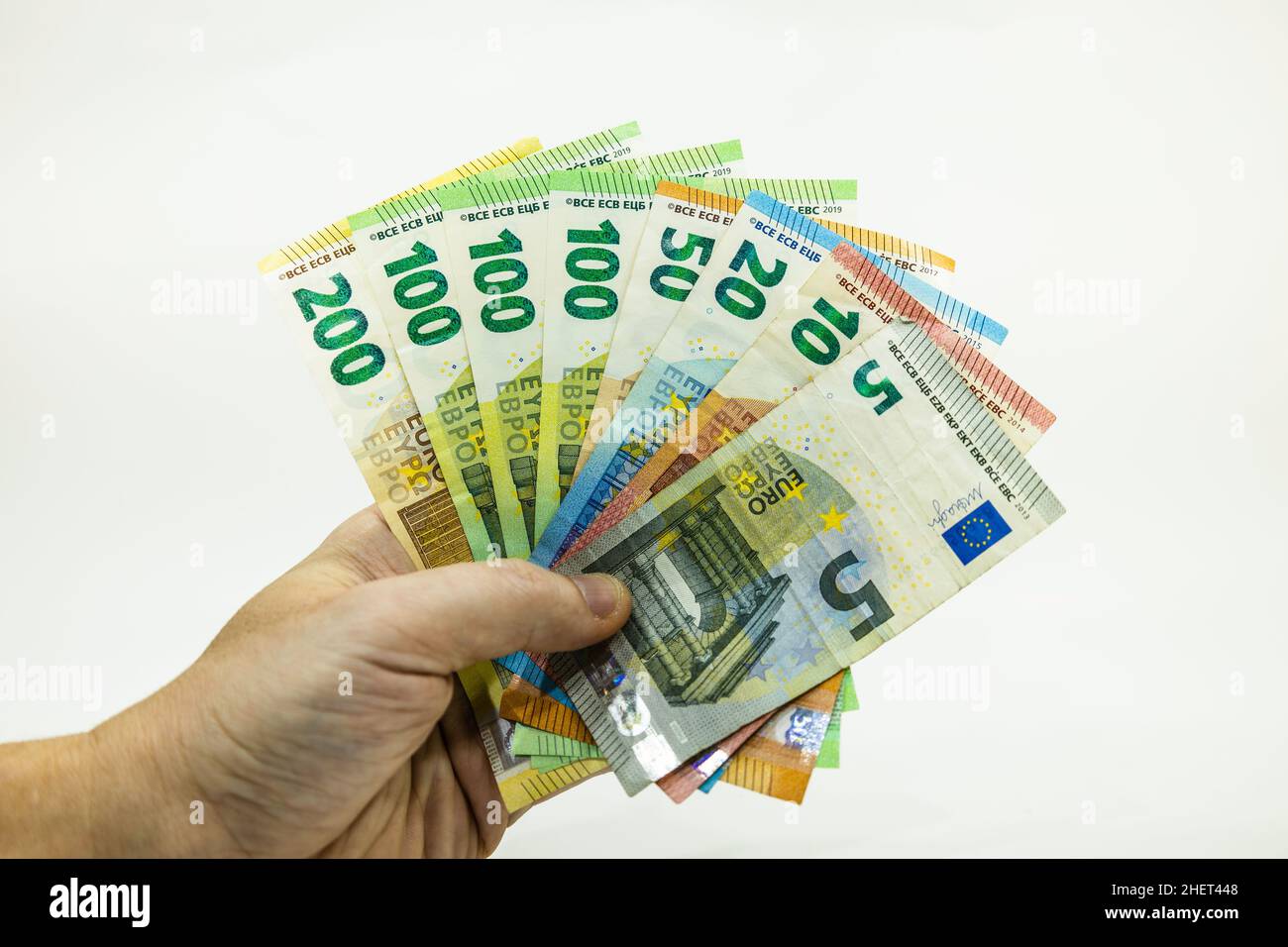 euro money banknotes in the hand. European Union Currency Stock Photo ...