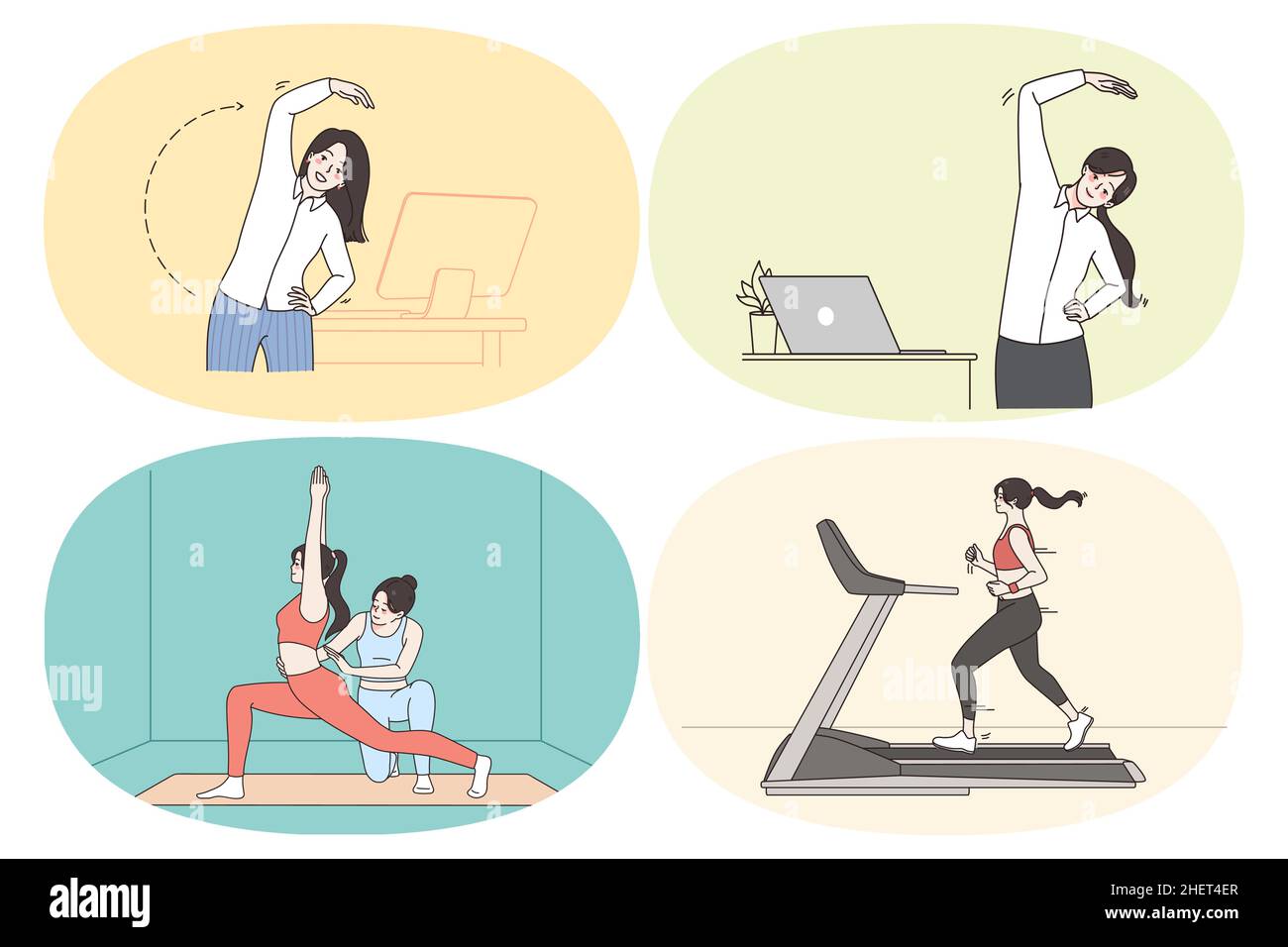 Active healthy lifestyle and sport concept. Set of young women making ...