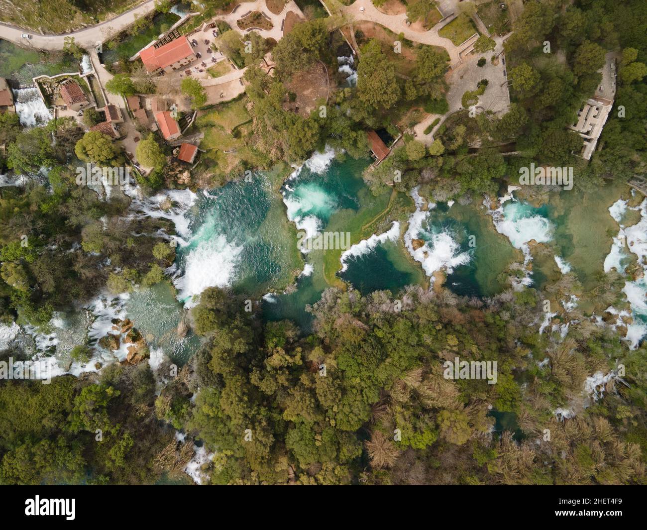 Top down view of waterfalls, cascades in the krk national park, Croatia ...