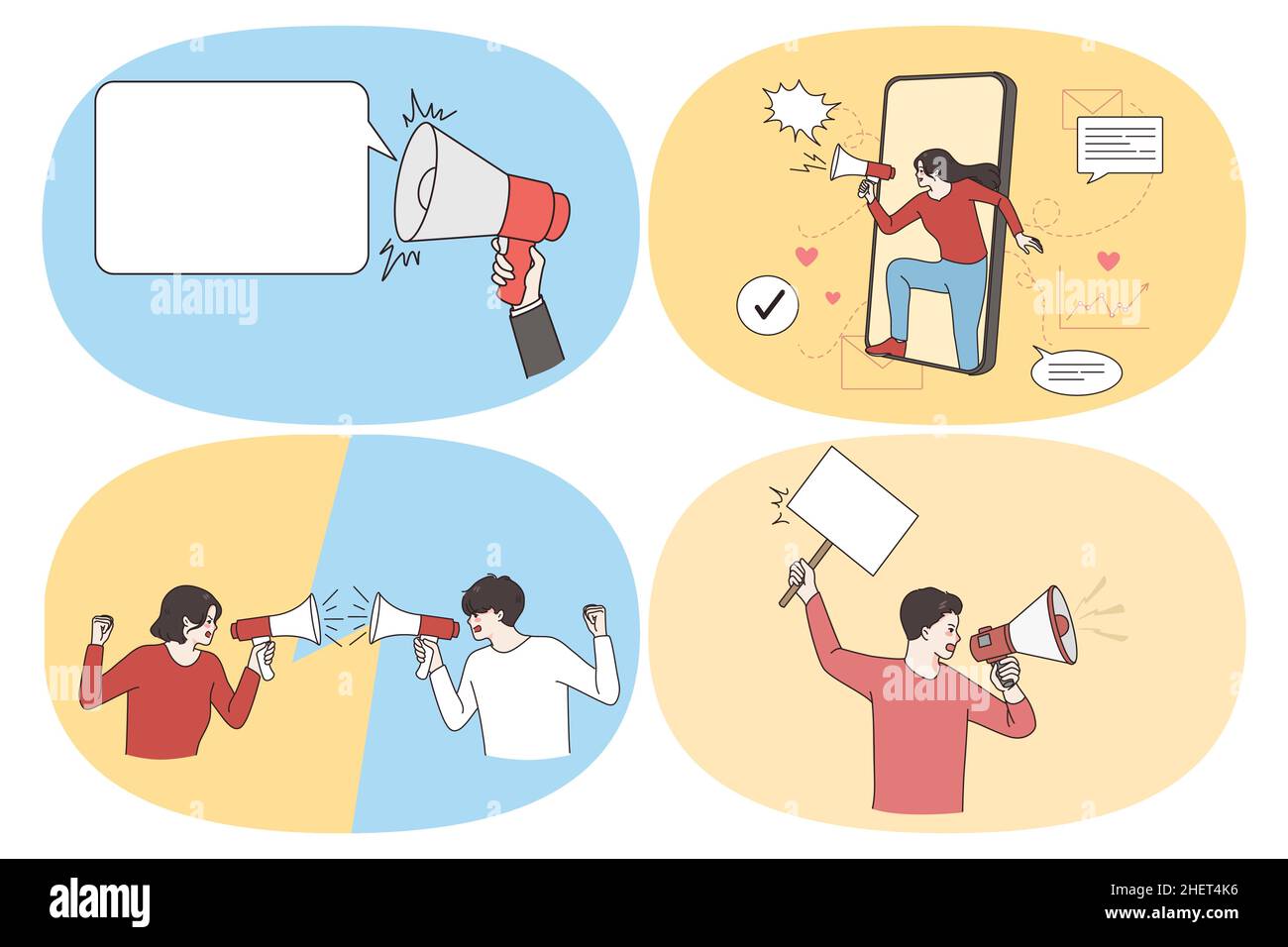 Public promotion and Advertisement concept. Set of young people ...