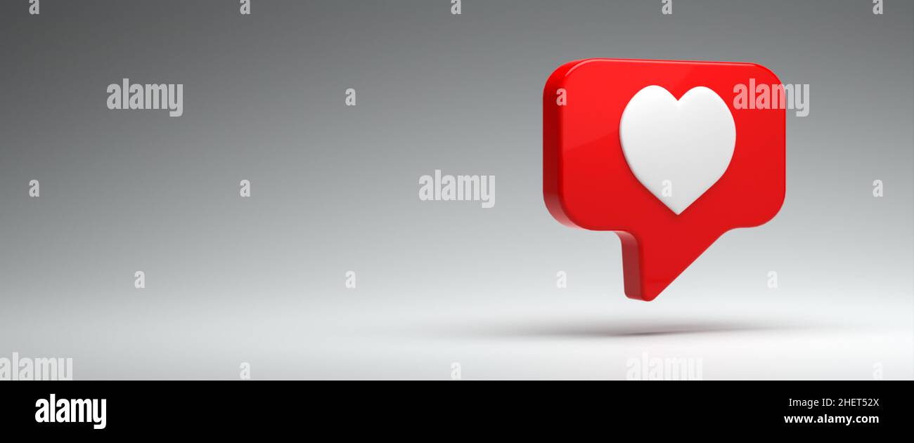 Red Social Media Like Button showing a white heart against a seamless ...