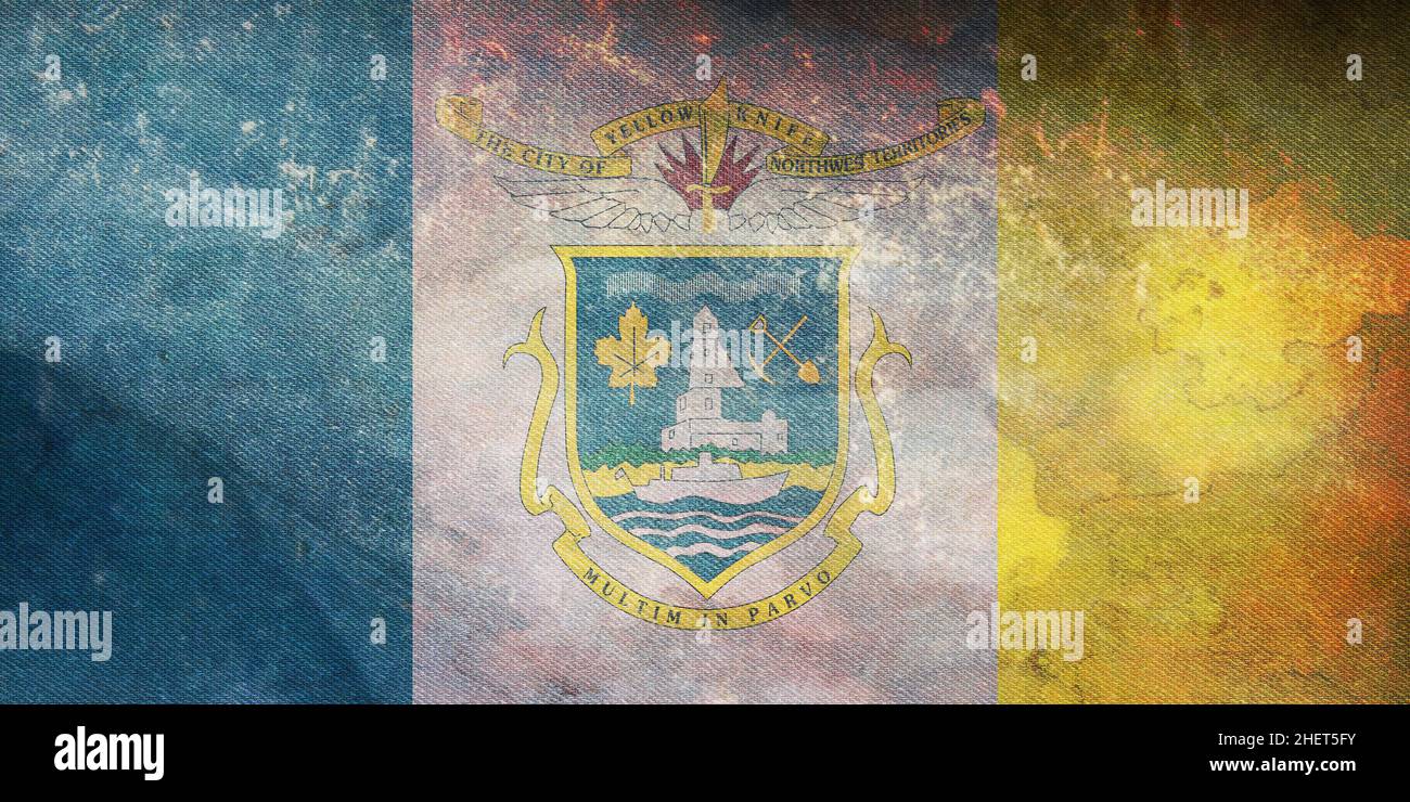 Top view of retro flag of Yellowknife, Northwest Territories, Canada ...