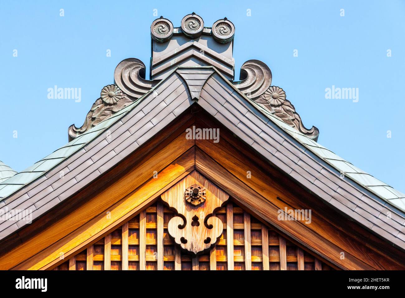 A Onigawara, ridge tile, a common feature of Shinto architecture, Tomoe ...