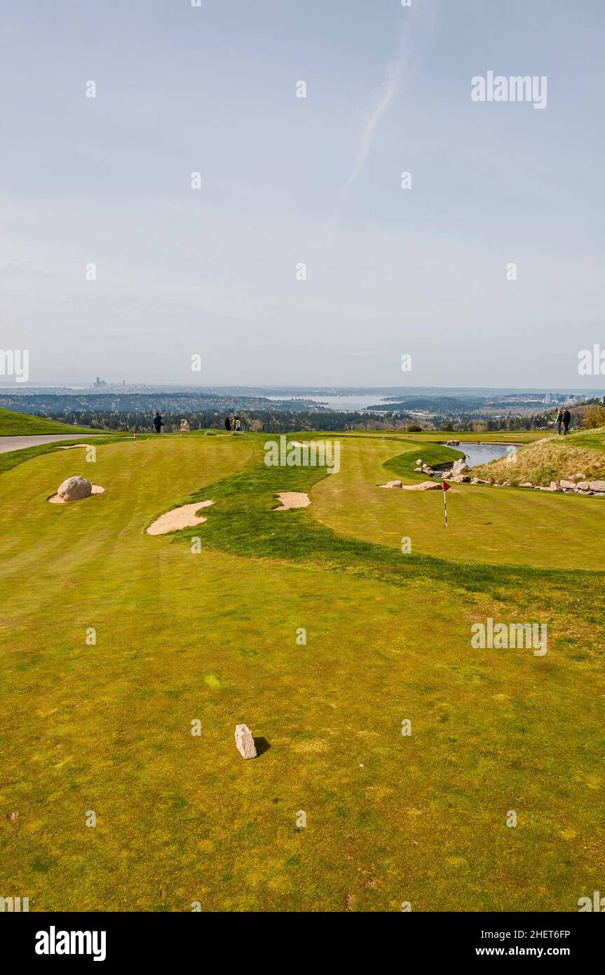A view of the greens and sand traps at the Golf Club at Newcastle ...