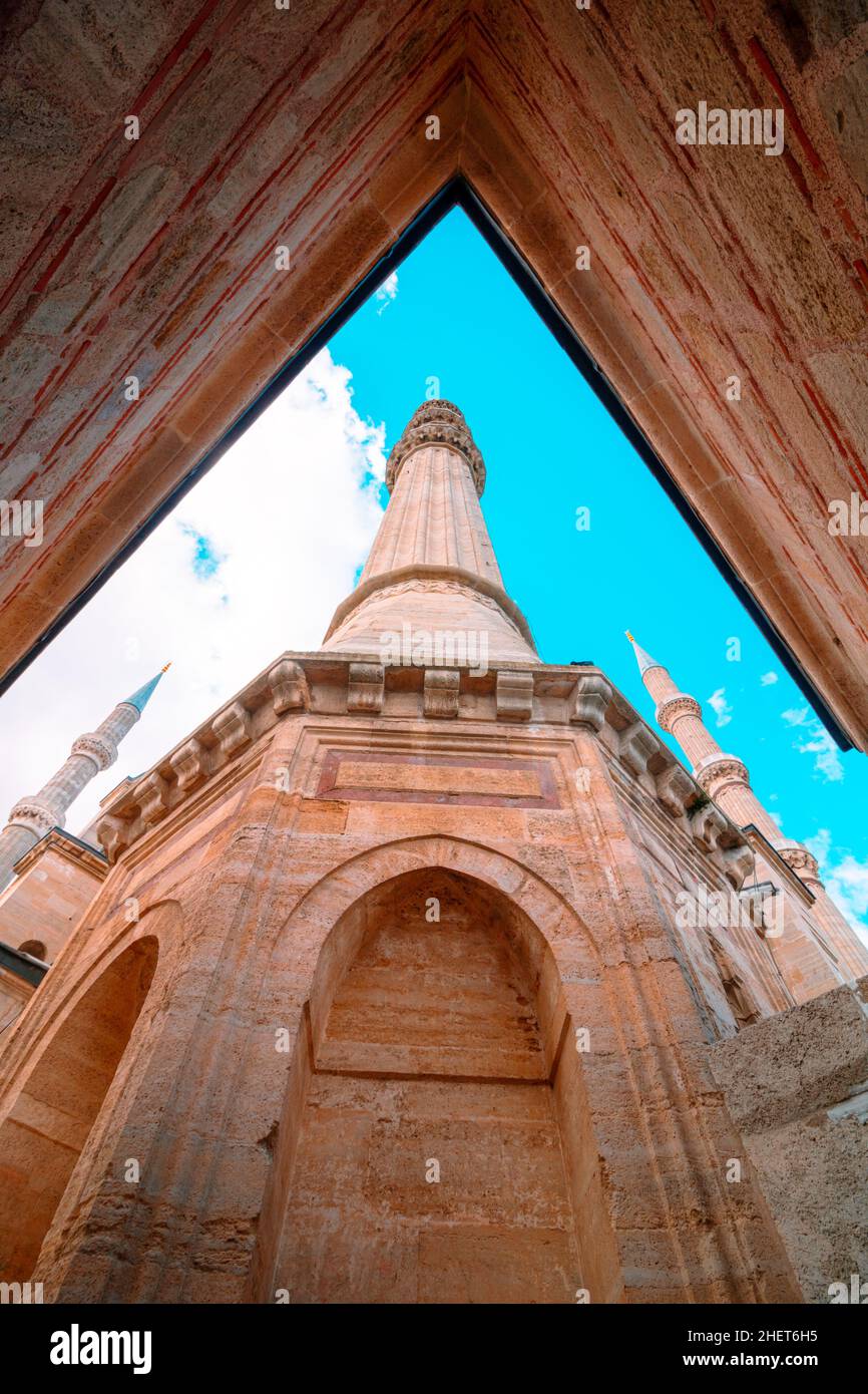 Islamic architecture. Minaret of Edirne Selimiye Mosque in Turkey ...