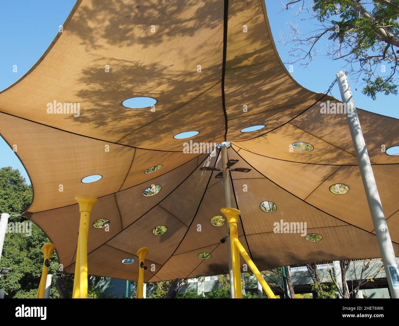 The playground has a sun tent Stock Photo - Alamy