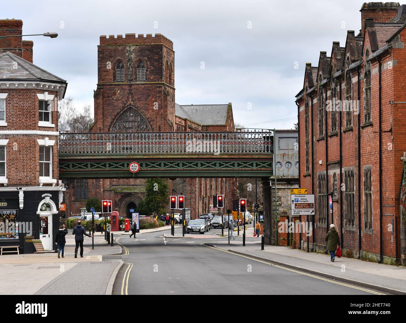 Shrewsbury in Shropshire, Abbey Foregate and Abbey Church Stock Photo ...