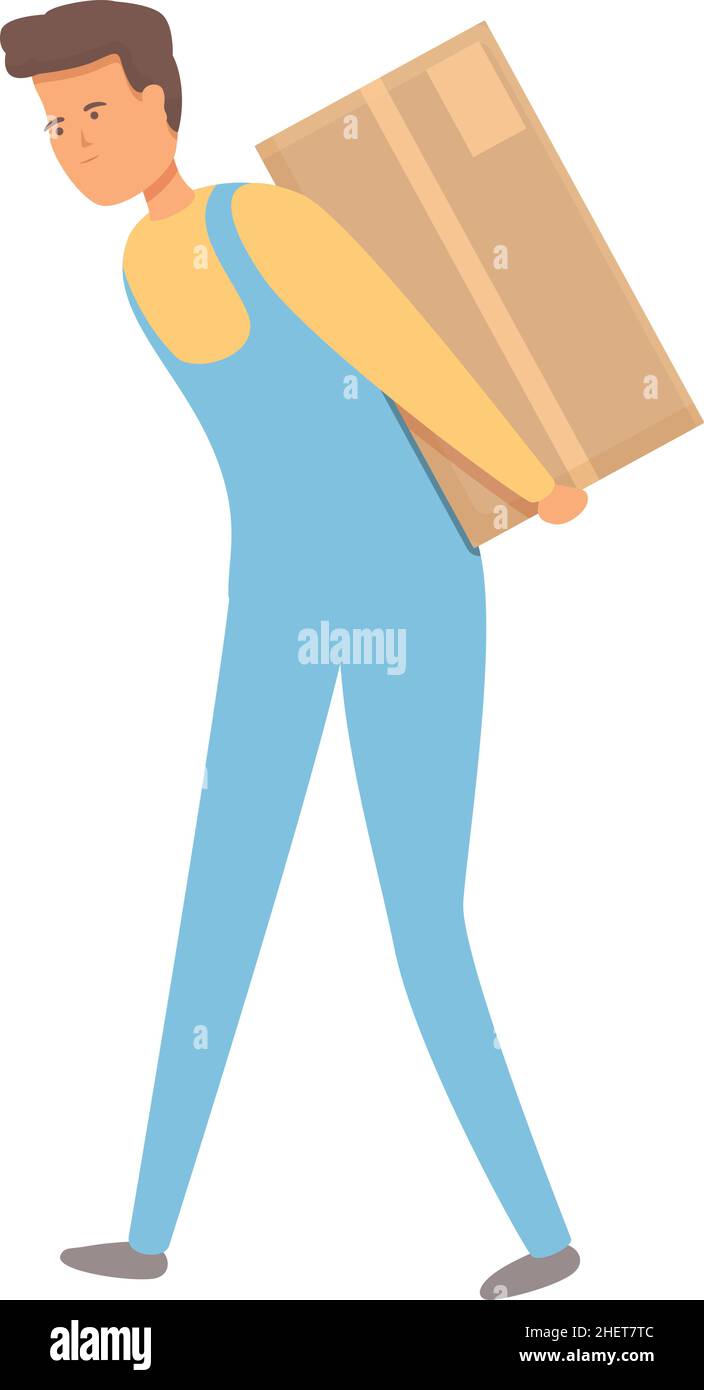 Man relocation box icon cartoon vector. House move. Service cargo Stock ...