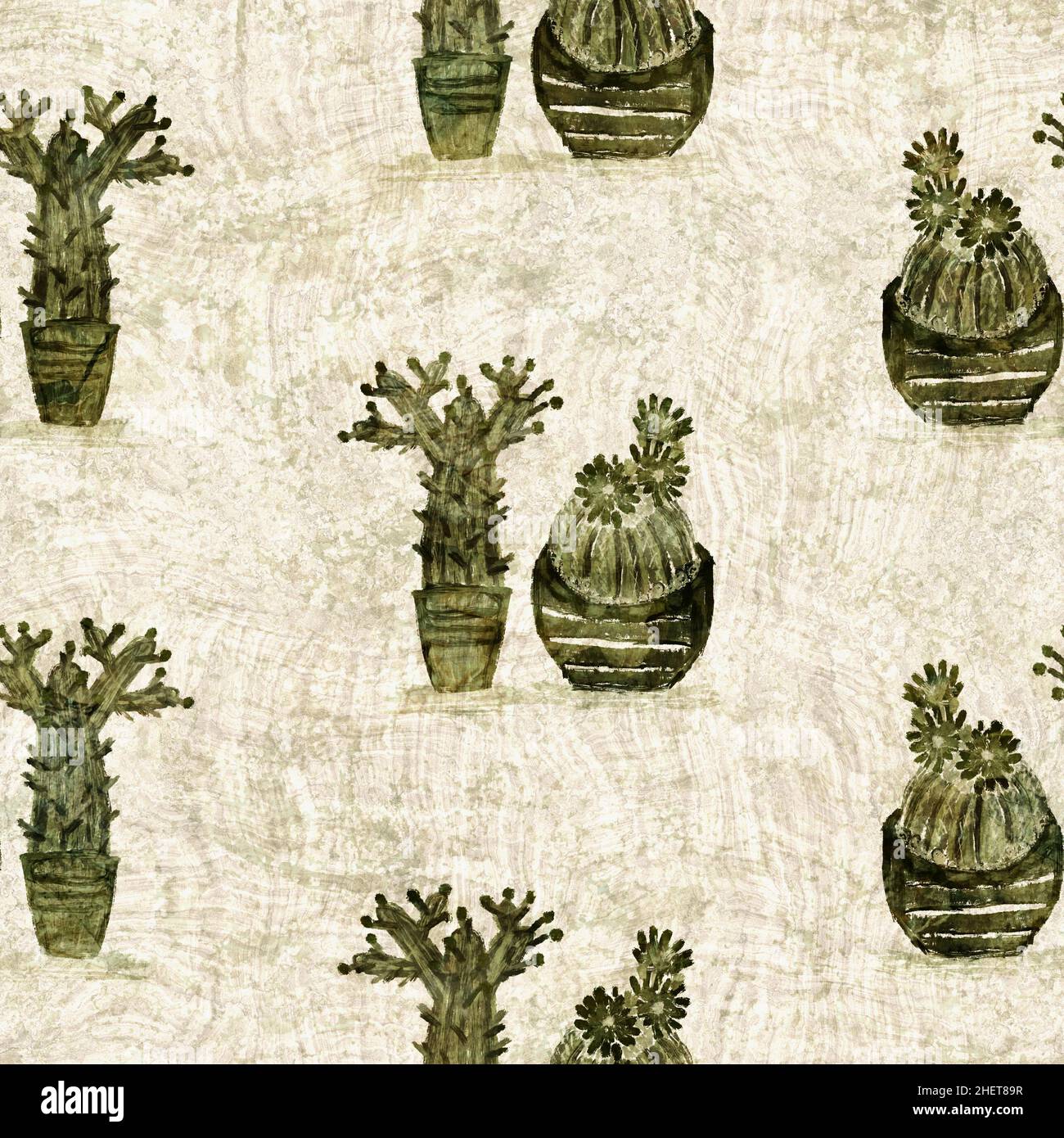 Desert plant on sand texture seamless raster pattern. Organic succulent ...