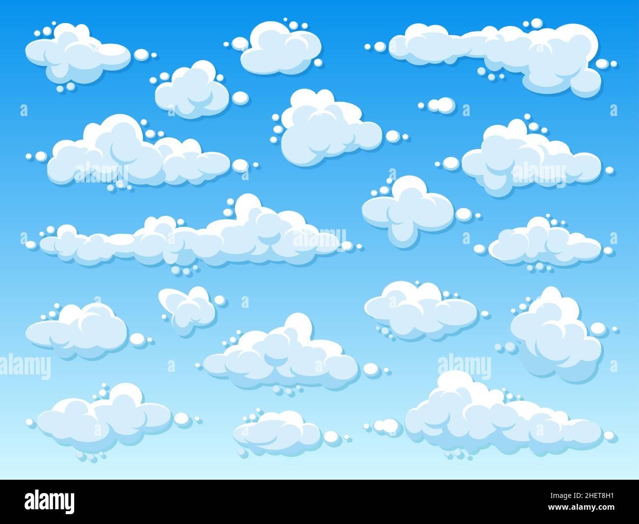Various round clouds with shadow on blue gradient background. Summer ...