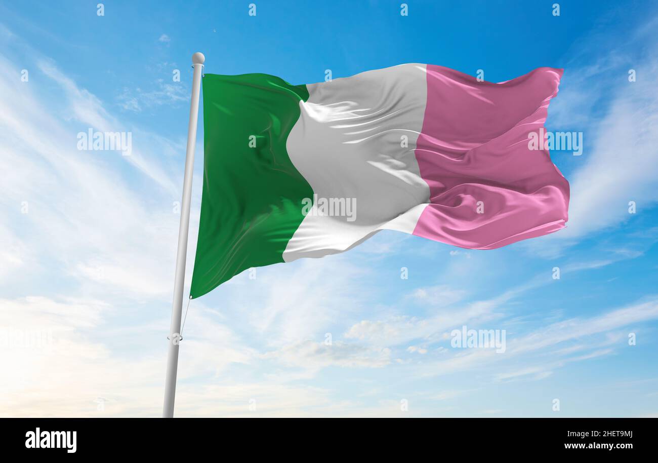 flag of Newfoundland Tricolour , Canada at cloudy sky background on ...