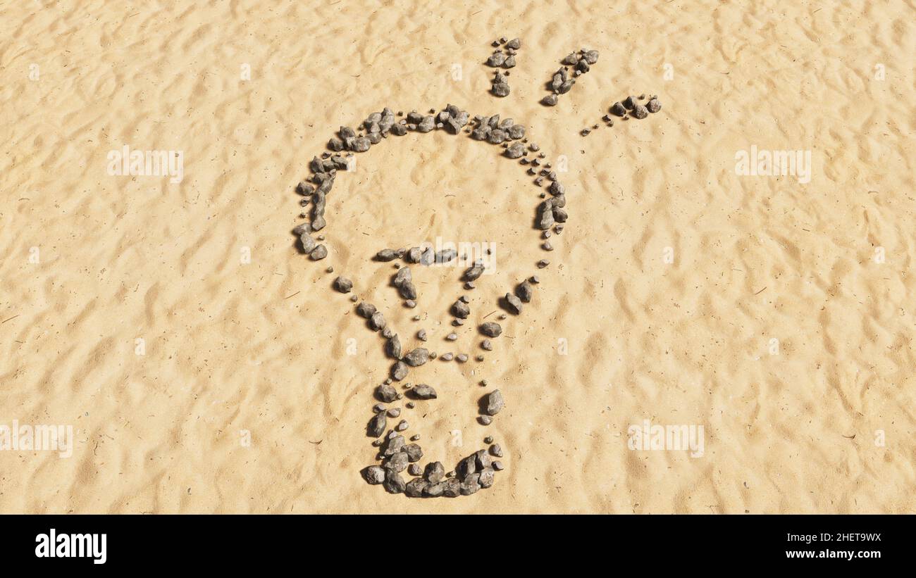 Concept conceptual stones on beach sand handmade symbol shape, golden ...