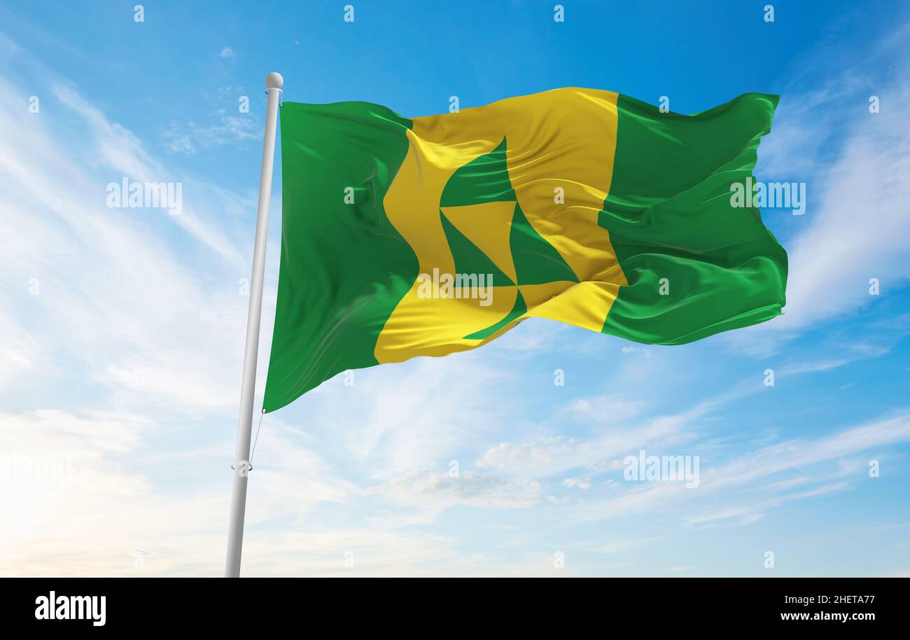 flag of Prince Albert, Saskatchewan , Canada at cloudy sky background ...