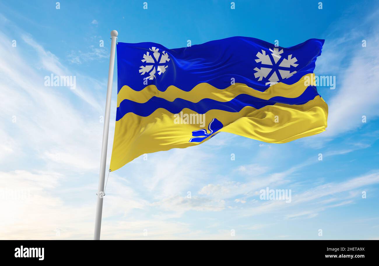 flag of Prince George, British Columbia , Canada at cloudy sky ...