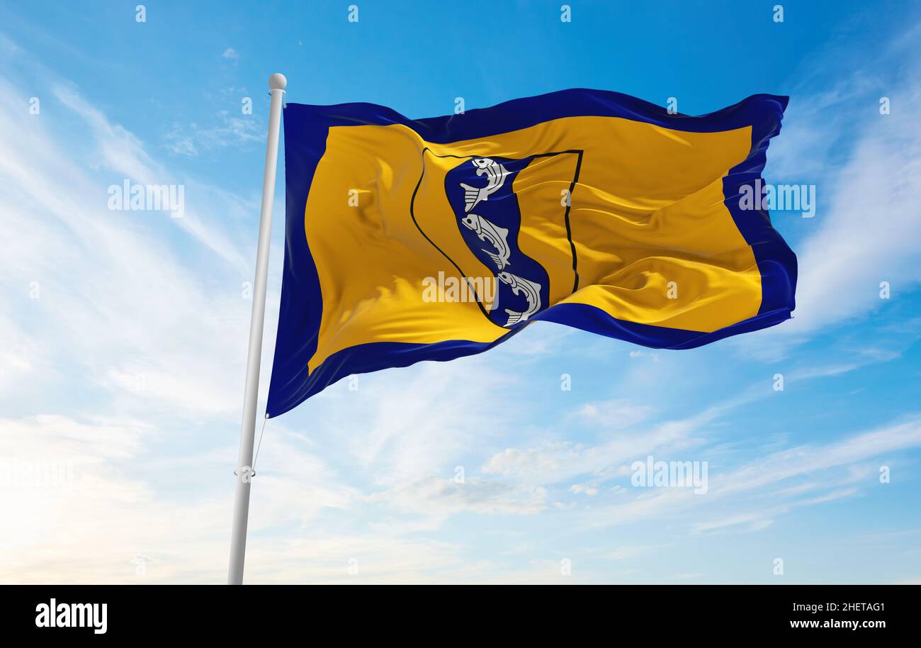 flag of Richmond, British Columbia , Canada at cloudy sky background on ...