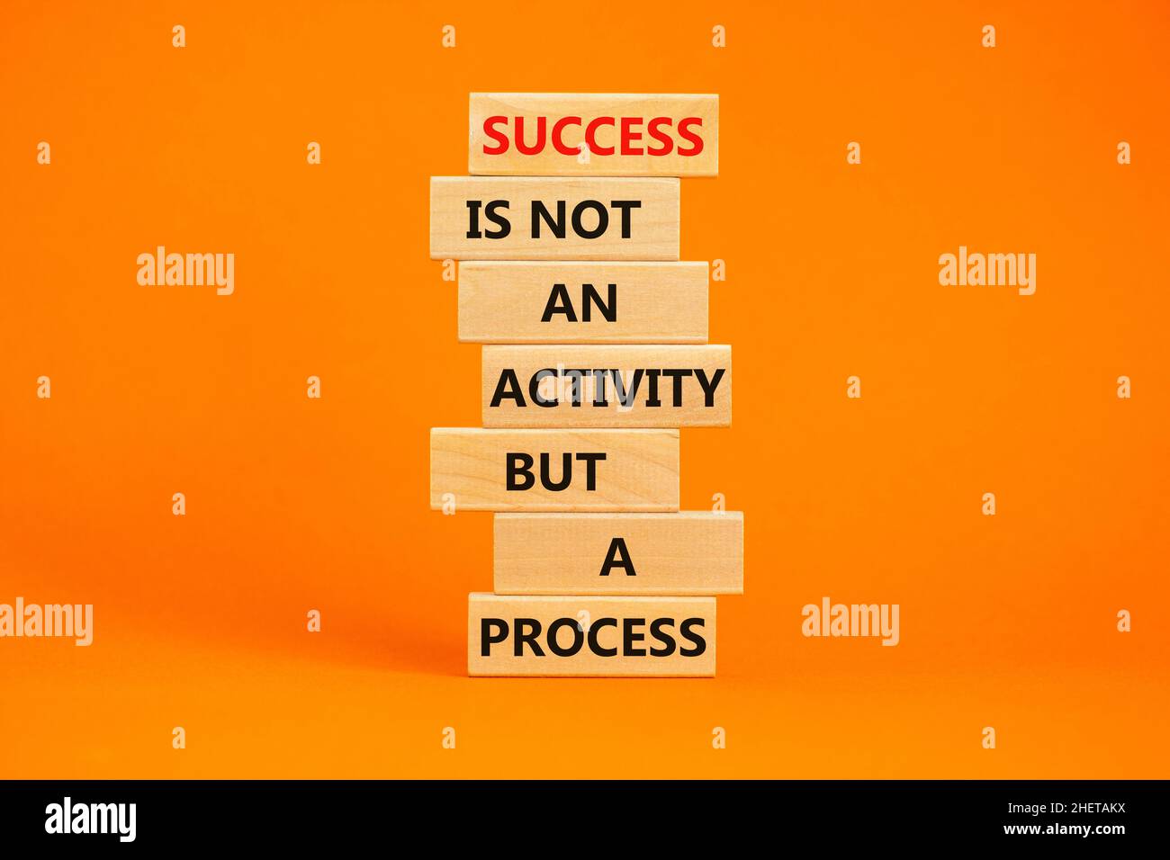Success in process symbol. Wooden blocks with words Success is not an ...