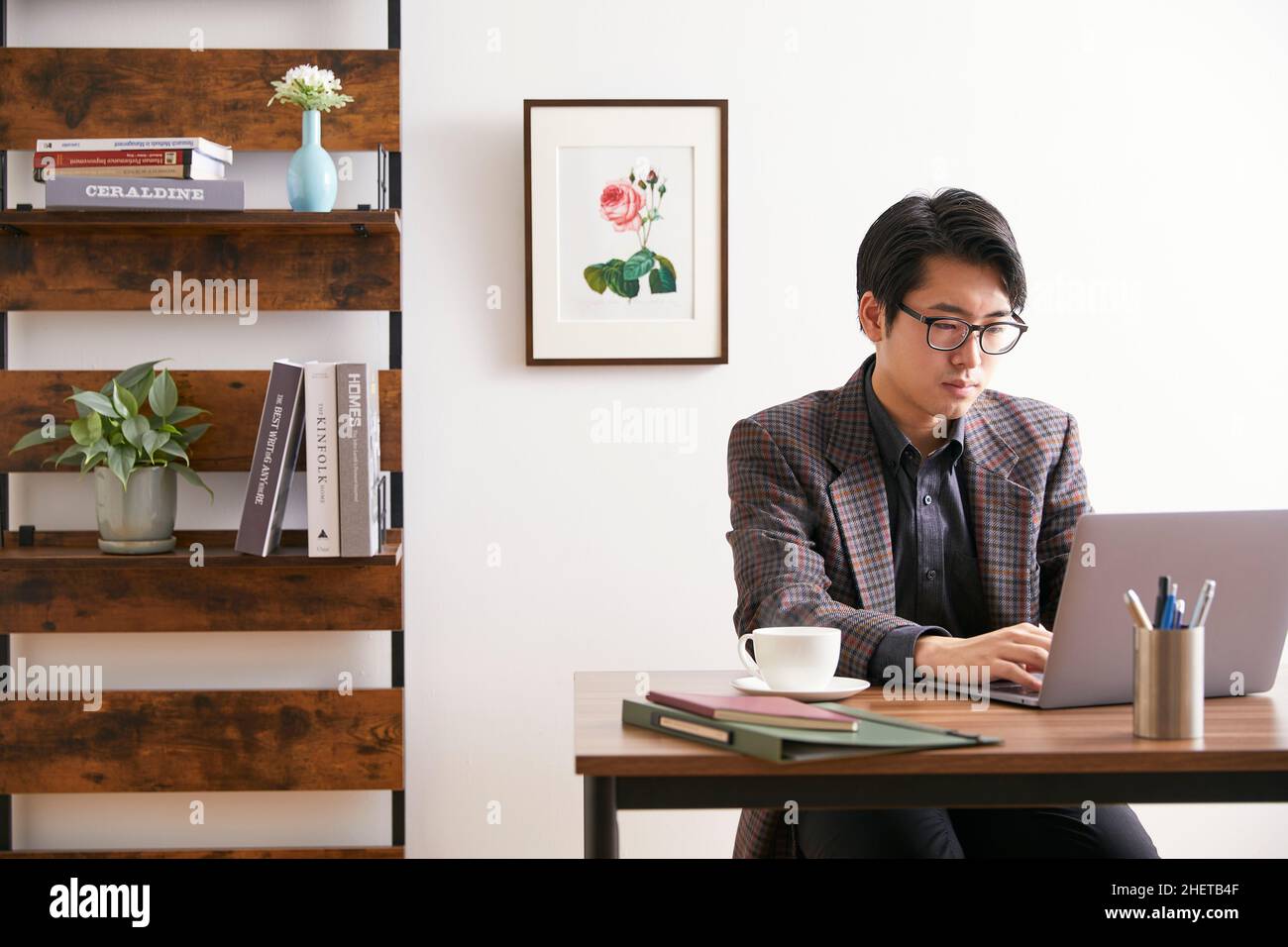Japanese Man Operating A Computer Stock Photo - Alamy