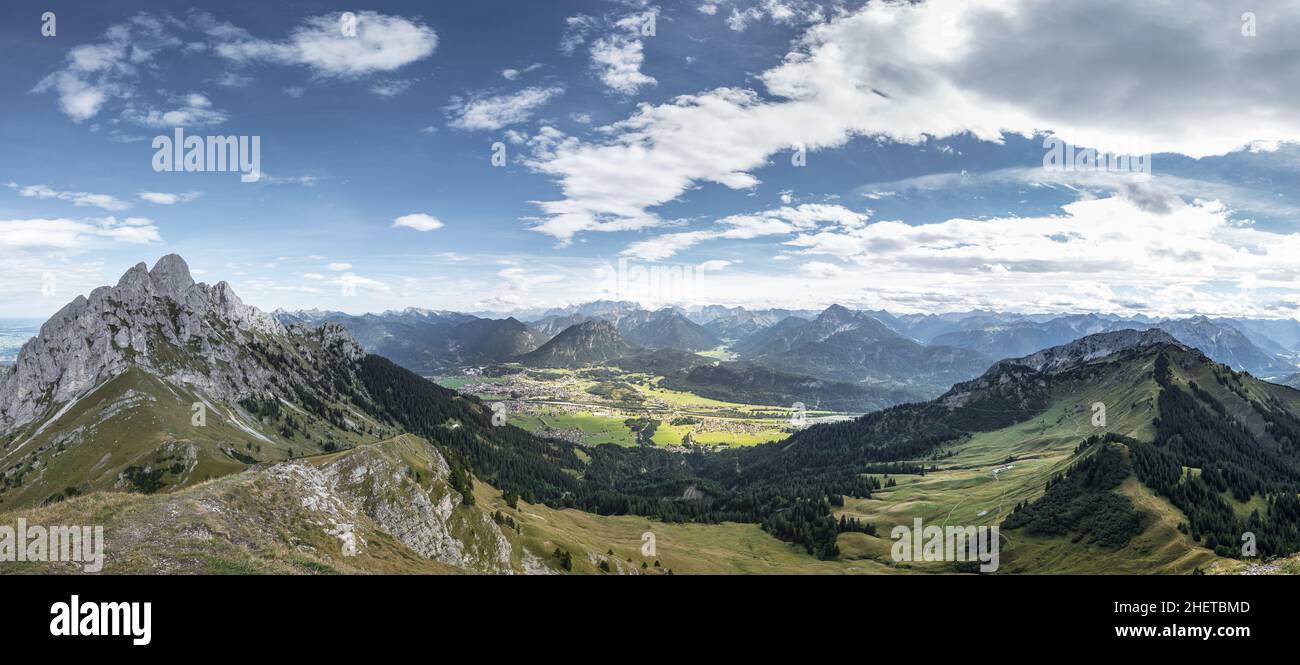 panorama from mountain hahnenkamm with view to reutte Stock Photo - Alamy