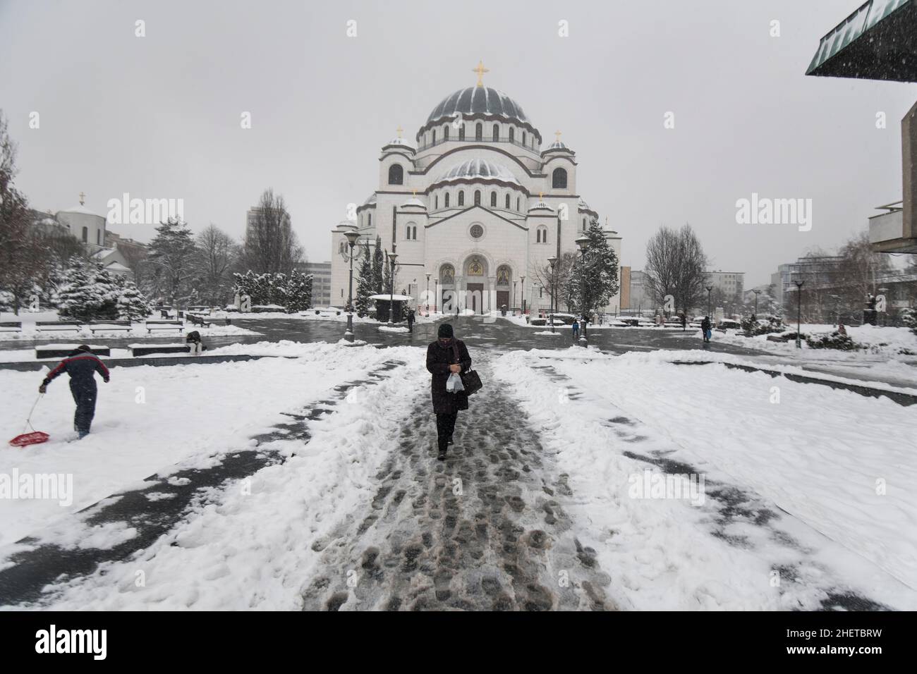 Winter in Serbia: Snowed Saint Sava Park and Temple, Belgrade Stock ...