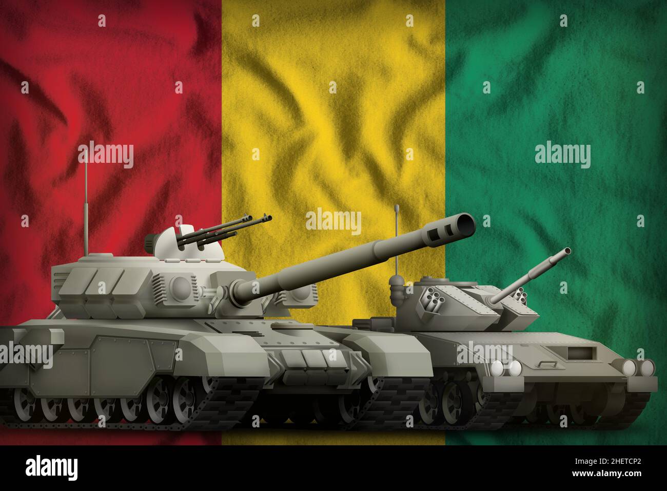 tanks on the Guinea flag background. Guinea tank forces concept. 3d ...