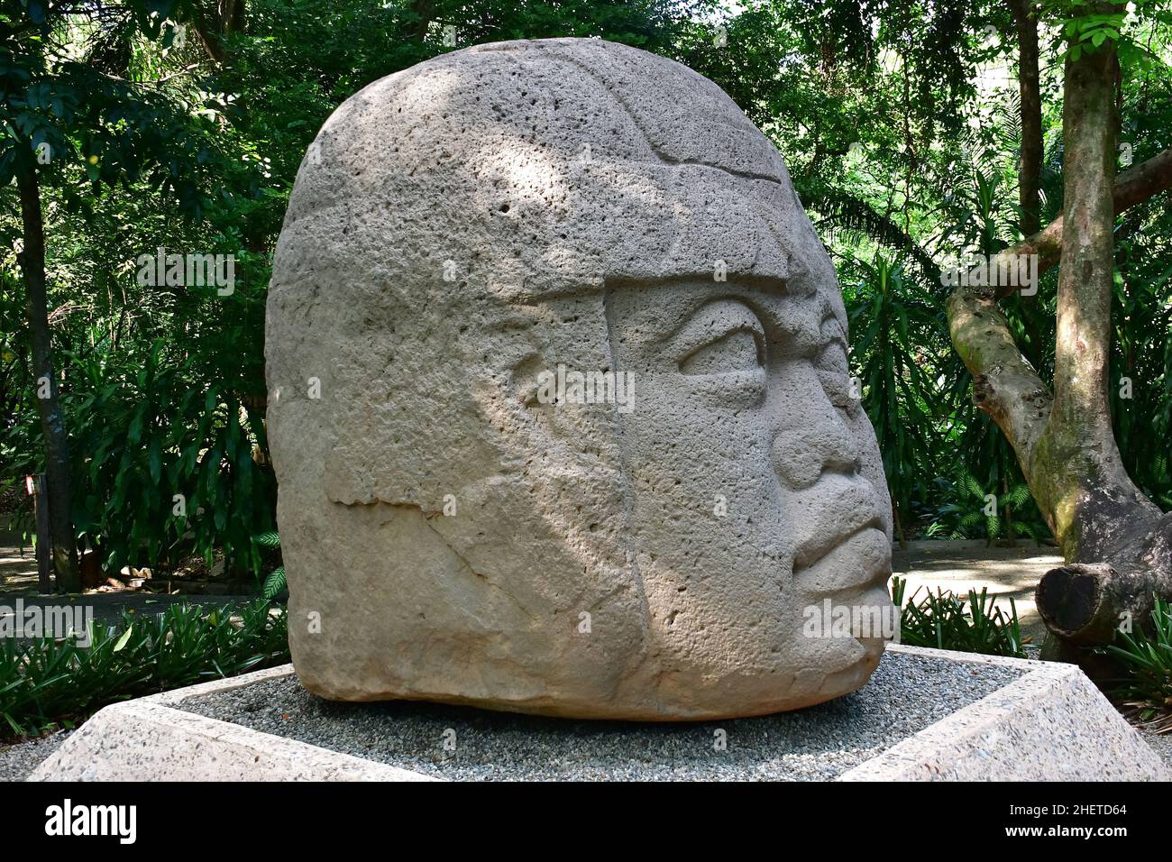Giant stone head, Olmec sculpture, La Venta Museum-Park, pre-Columbian ...